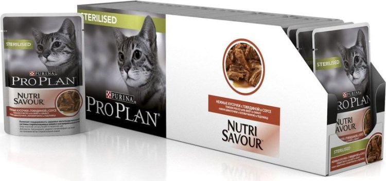 საკვები სტერილიზებული კატების საქონელი სოუსში Pro Plan 85 გ