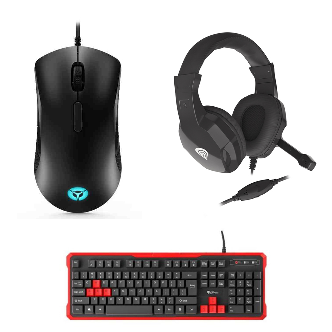 კლავიატურა Genesis Gaming Keyboard + მაუსი Lenovo M300+ყურსასმენი ...